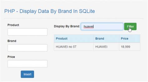 Php Display Data By Brand In Sqlite Free Source Code And Tutorials