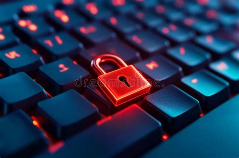 Digital Security Concept With Red Lock Symbol On Keyboard Key In Cyber
