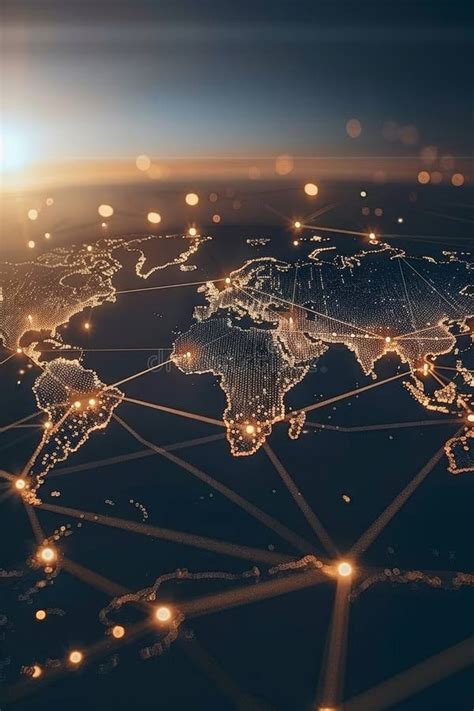 Global Network And Connectivity Abstract World Map With Data Transfer And Cyber Technology Stock