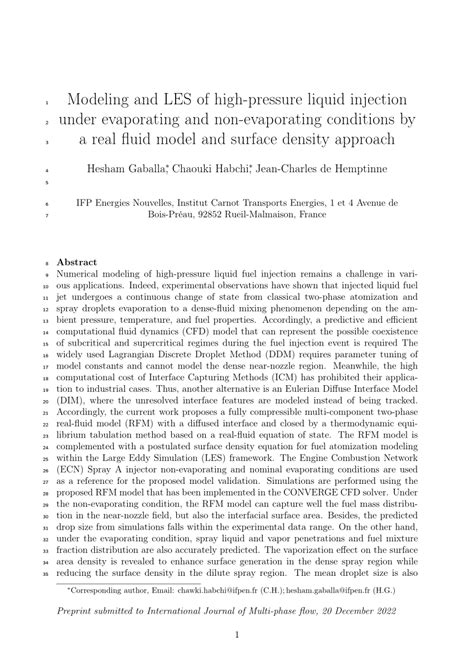 Pdf Modeling And Les Of High Pressure Liquid Injection Under Evaporating And Non Evaporating