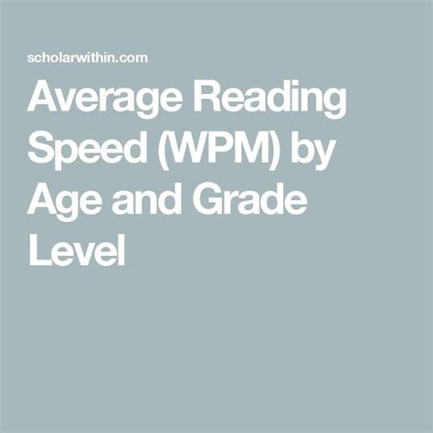 Average Reading Speed Wpm By Age And Grade Level Speed Reading