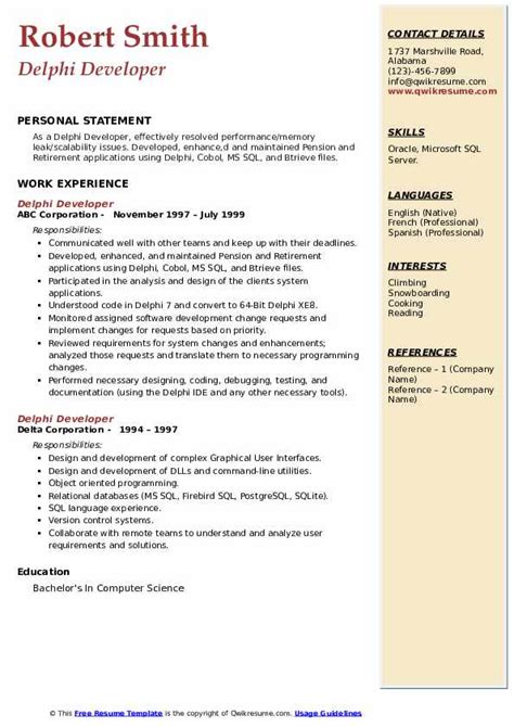 10 Delphi Developer Resume Samples And Templates For 2025