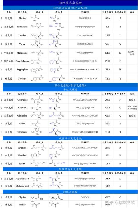 20种常见的氨基酸的名称以及结构 知乎