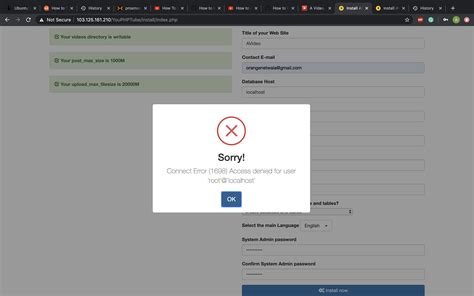 New Install Connect Error 1698 Access Denied For User Root