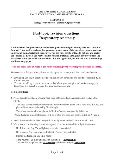 Resp Anatomy MCQ Respiratory Practise Questions THE UNIVERSITY OF AUCKLAND FACULTY OF