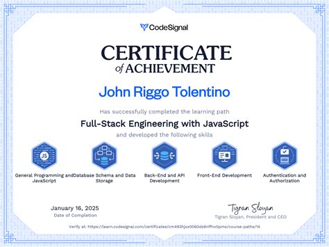 Path Certificate For Full Stack Engineering With Javascript Codesignal Learn