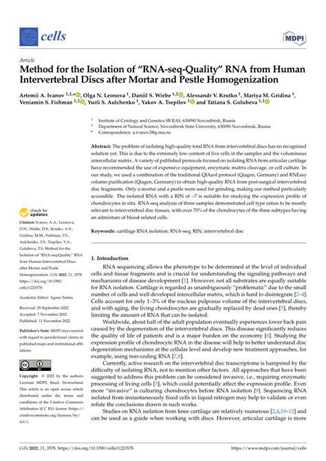 Pdf Method For The Isolation Of Rna Seq Quality” Rna From Human