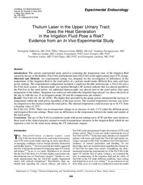 Pdf Thulium Laser In The Upper Urinary Tract Does The Heat Generation In The Irrigation Fluid