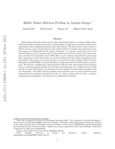 Pdf Bidder Subset Selection Problem In Auction Design