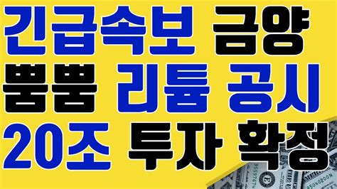 💝긴급속보 금양 뿜뿜 리튬 공시 20조 투자 확정 금양 주가 전망 에코프로비엠 주가 전망 에코프로 주가 전망 에코프로비엠 에코프로 Posco홀딩스전망 금양 주가