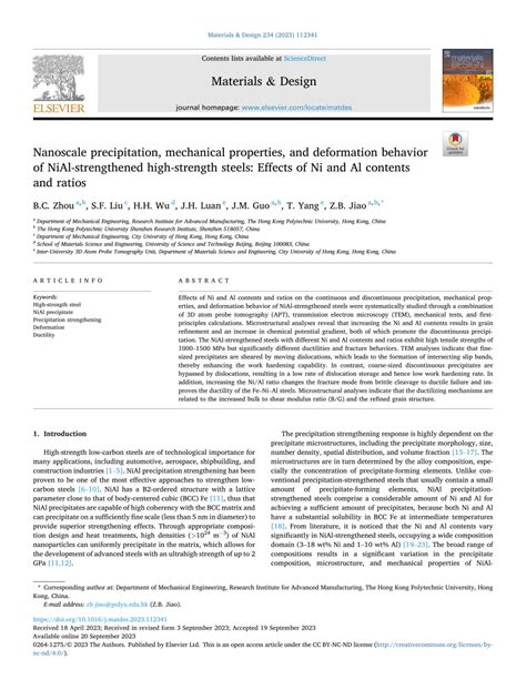 PDF Nanoscale Precipitation Mechanical Properties And Deformation Behavior Of NiAl
