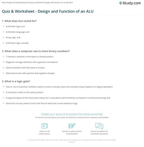 Quiz Worksheet Design And Function Of An ALU Study Com