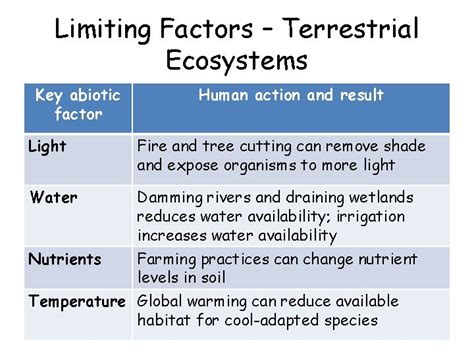 Biotic And Abiotic Influences On Ecosystems Limiting Factors