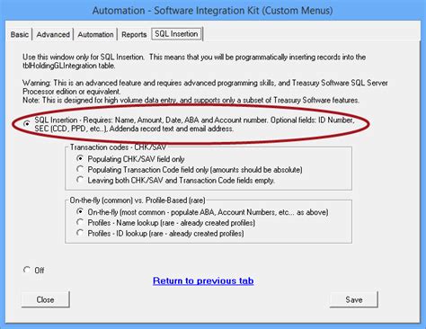sql insertion ach universal