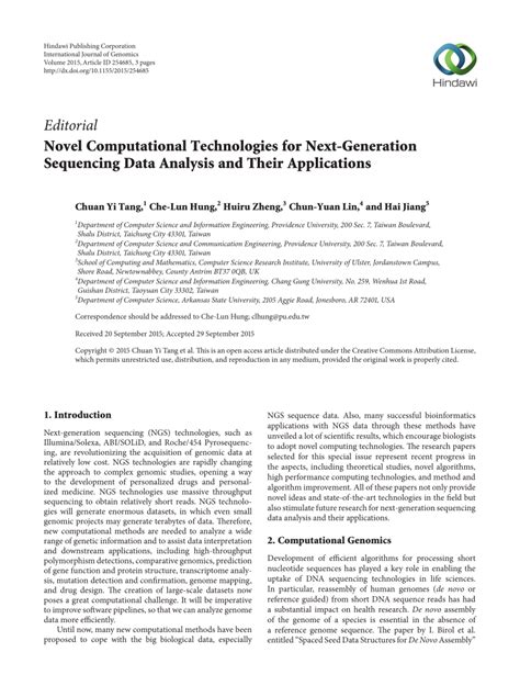 Pdf Novel Computational Technologies For Next Generation Sequencing