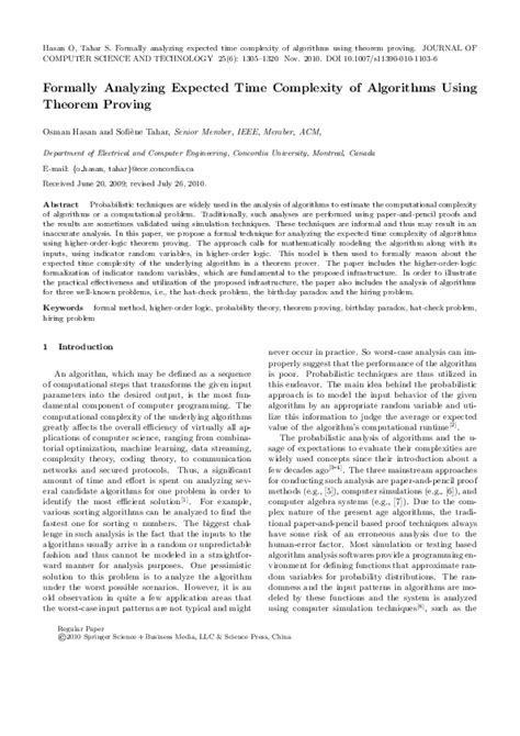Pdf Formally Analyzing Expected Time Complexity Of Algorithms Using Theorem Proving