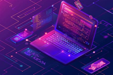 Laptop With Code And Neon Lights Stock Illustration Illustration Of