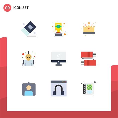 Pictogram Set Of 9 Simple Flat Colors Of Imac Monitor Fashion Computer Planet Editable Vector