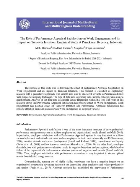 The Role Of Performance Appraisal Satisfaction On Work Engagement Pdf