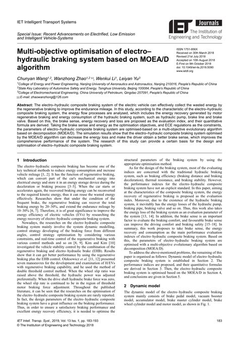 Multi Objective Optimization Of Ehb System Based On Moead Algorithm