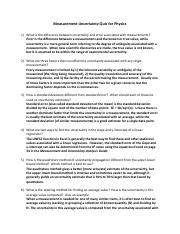Uncertainty Quiz Answers Pdf Measurement Uncertainty Quiz For Physics What Is The