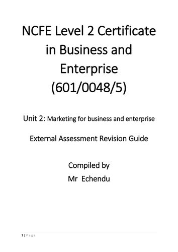 Ncfe Unit 2 Vcert Level 2 Certificate In Business And Enterprise Teaching Resources