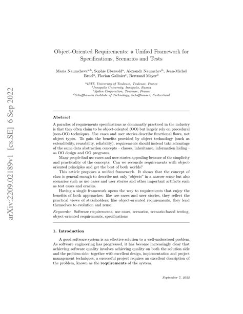Pdf Object Oriented Requirements A Unified Framework For