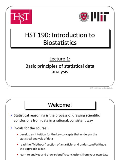 Hst 190 Introduction To Biostatistics Lecture 1 Pdf Statistics