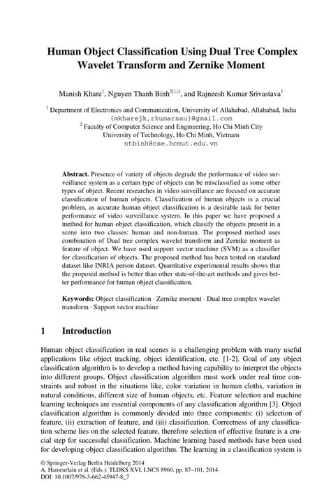 Pdf Human Object Classification Using Dual Tree Complex Wavelet Transform And Zernike Moment