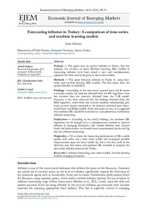 Pdf Forecasting Inflation In Turkey A Comparison Of Time Series And