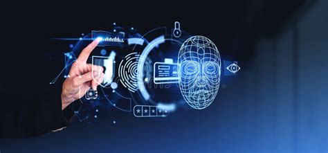 Woman Finger Touch Biometric Scanning And Digital Hologram Data Access Stock Image Image Of