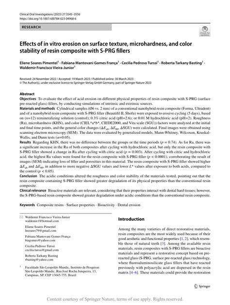 Effects Of In Vitro Erosion On Surface Texture Microhardness And