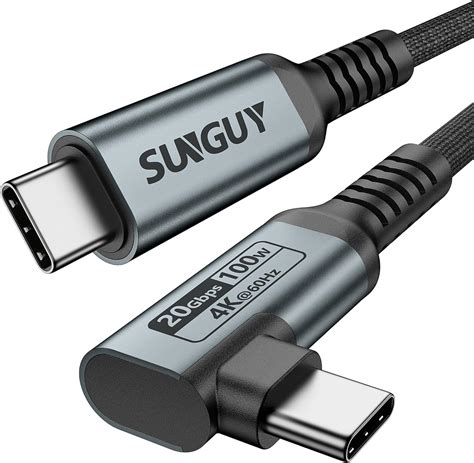 Sunguy 20gbps Usb C Data Cable 2ft 100w Right Angle Usb C 3 2 Gen 2 Cable 4k 60hz Usbc To Usbc