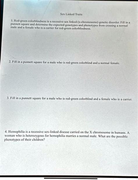 Solved Texts Sex Linked Traits 1 Red Green Colorblindness Is A
