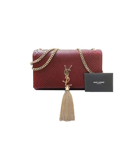 Maroon Python Leather Medium Kate Tassel Shoulder Bag Styleforless