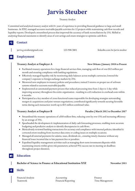 Treasury Analyst Resume CV Example And Writing Guide