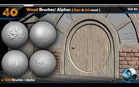 Zbrush木质木头木板木纹vdm笔刷木板树木纹理细节划痕雕刻zb笔刷 Cggoat
