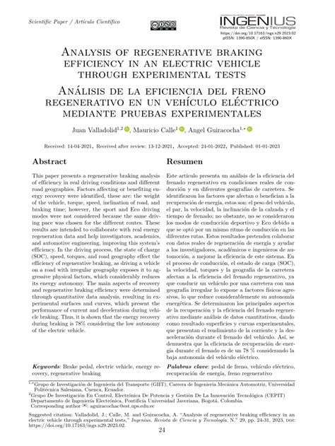Pdf Analysis Of Regenerative Braking Efficiency In An Electric