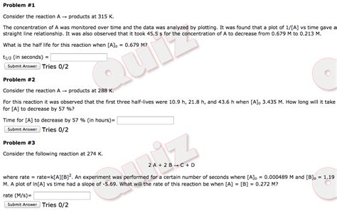 Consider The Reaction A Rightarrow Products At K Chegg