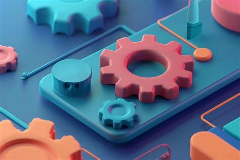 Abstract 3d Rendering Of Gears And Geometric Shapes Premium Ai Generated Image