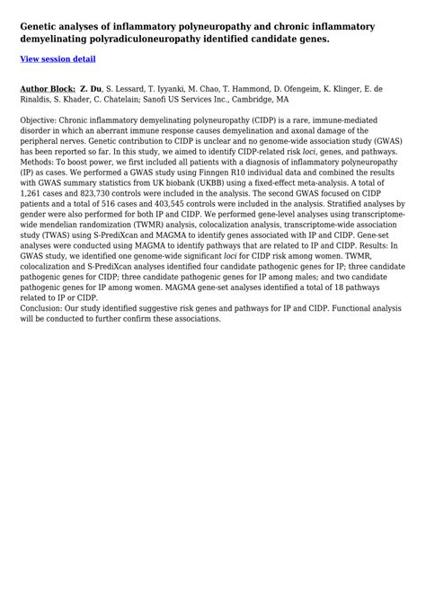 Pdf Genetic Analyses Of Inflammatory Polyneuropathy And Chronic Inflammatory Demyelinating