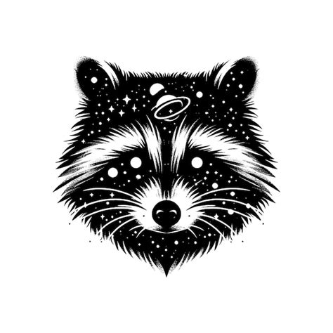 silhouette of raccoon filled with space and scifi element in rough