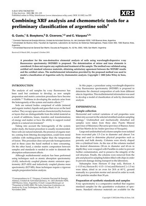 Pdf Combining Xrf Analysis And Chemometric Tools For A Preliminary Classification Of Argentine