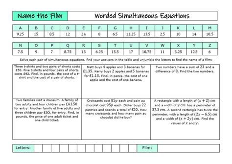 Worded Simultaneous Equations Name The Film Pdf
