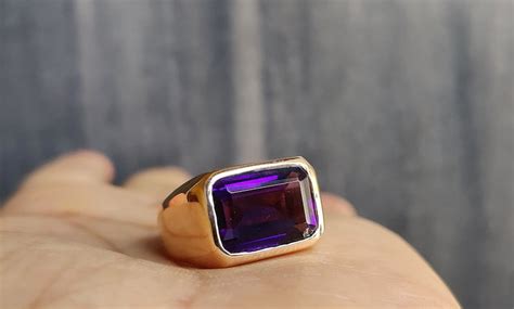 926 Sterling Silver Mens Ring Natural Purple Amethyst Cut Gemstone Mens Ring Wedding Ring