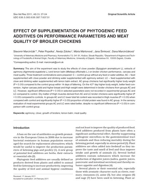 Pdf Effect Of Suplementation Of Phytogenic Feed Additives On Performance Parameters And Meat