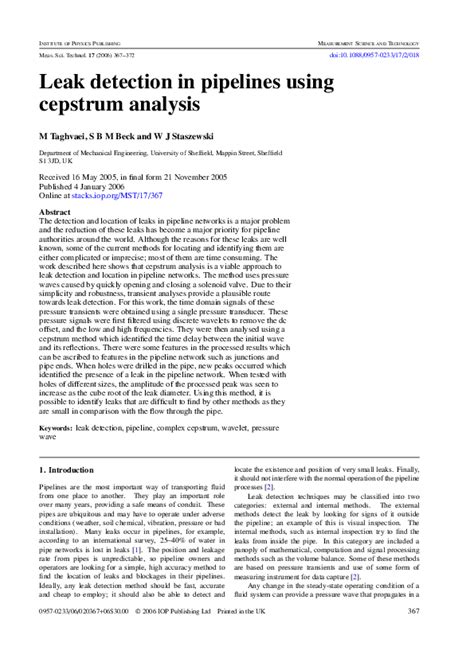 (PDF) Leak detection in pipelines using cepstrum analysis