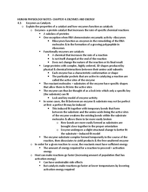 Unl Bios 213 Chapter 4 Lecture Notes Human Physiology Notes Chapter 4 Enzymes And Energy 4