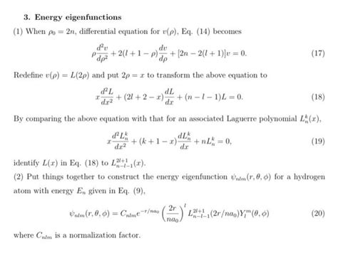 Solved Energy eigenfunctions When ρ n differential Chegg