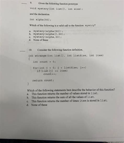 solved 9 given the following function prototype void